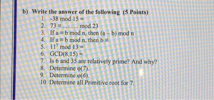 Solved b) Write the answer of the following (5 Points) 1. | Chegg.com