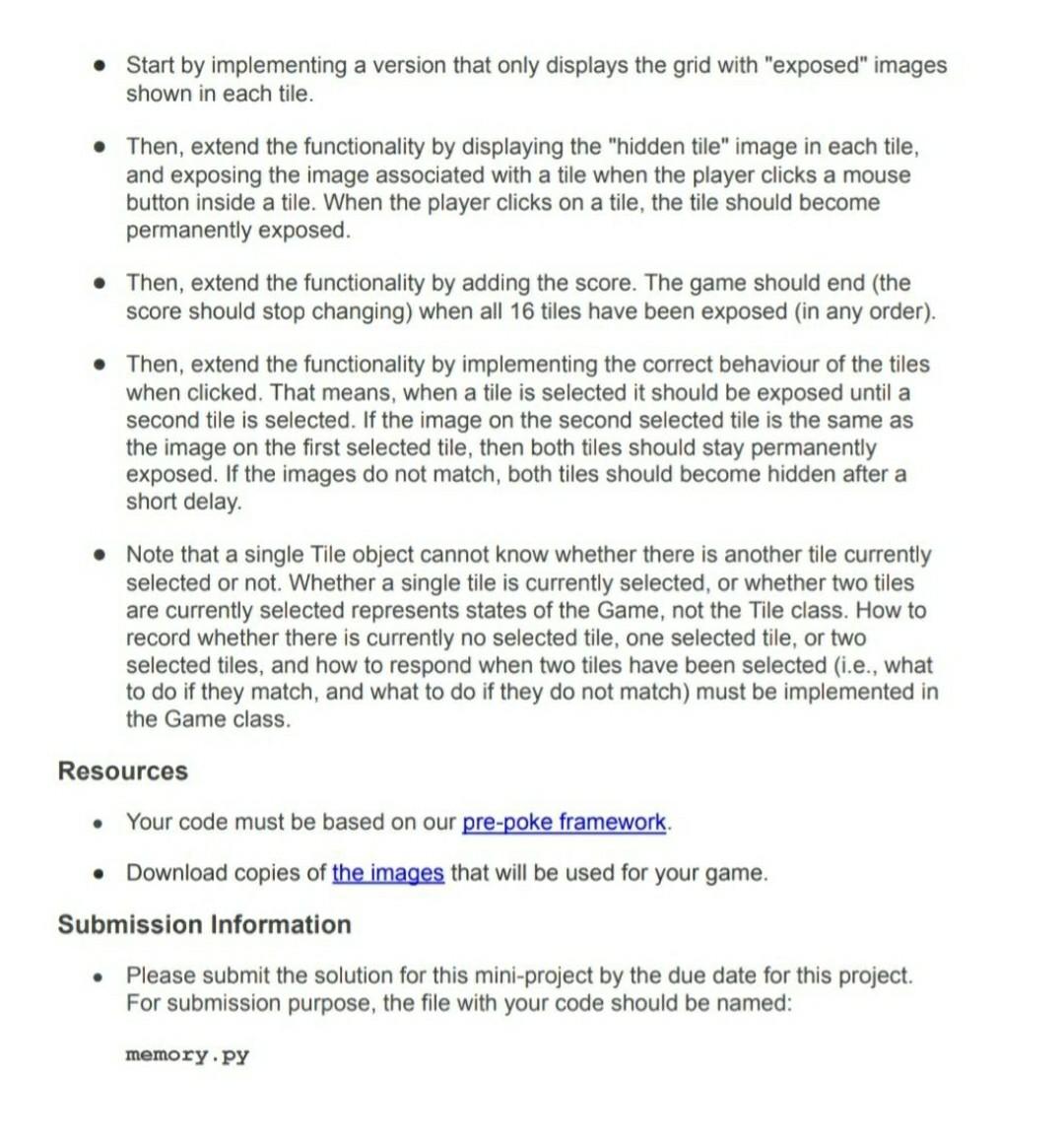 Solved Short Description The Memory game has appeared in | Chegg.com