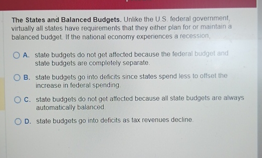 Solved The States and Balanced Budgets. Unlike the U.S. | Chegg.com