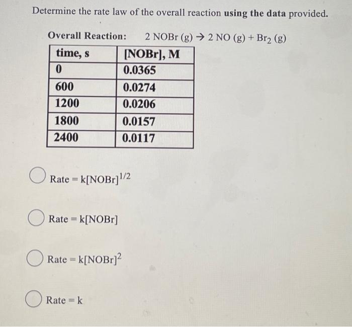 Solved Determine the rate law of the overall reaction using | Chegg.com