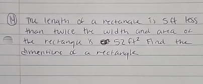 Solved (14) ﻿The lenath of a rectanake is 5ff ﻿less than | Chegg.com