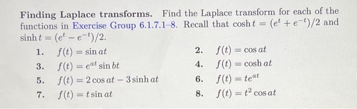 Solved DIFFERENTIAL EQUATIONSFinding Laplace transforms. | Chegg.com