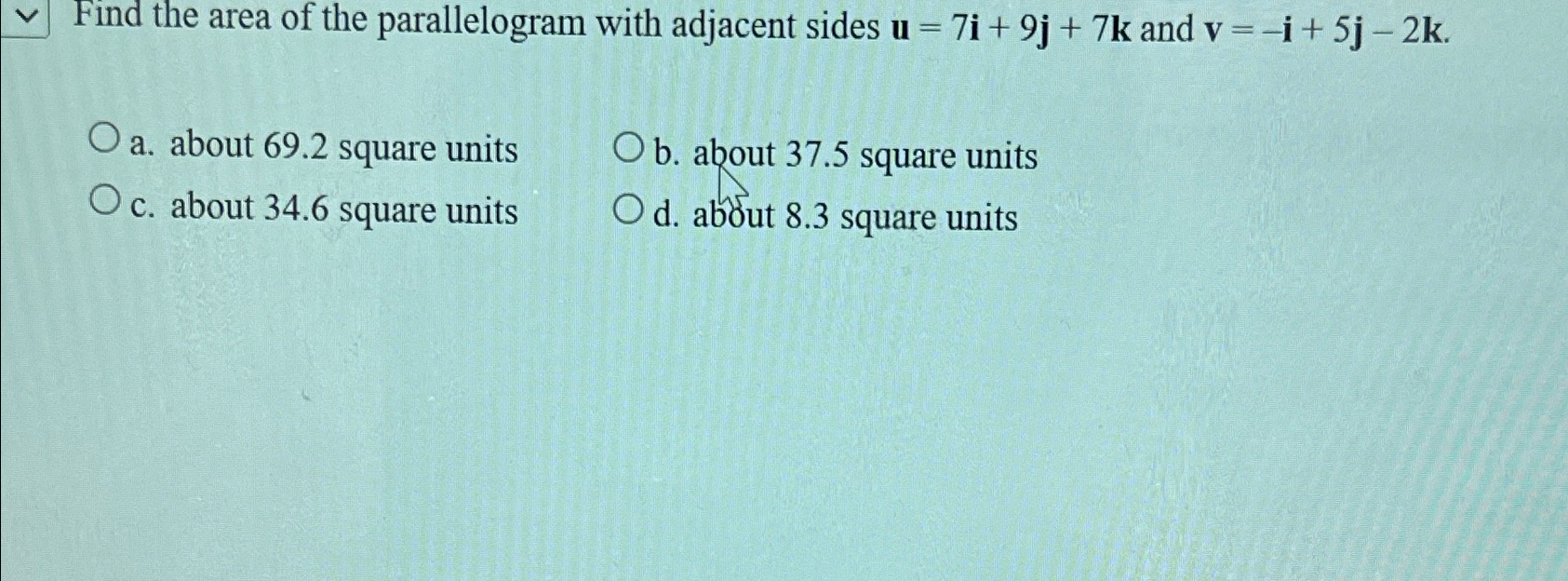 Solved Find the area of the parallelogram with adjacent | Chegg.com