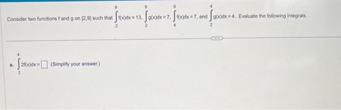 Solved Consider two functions f and g on [2,9] such that | Chegg.com