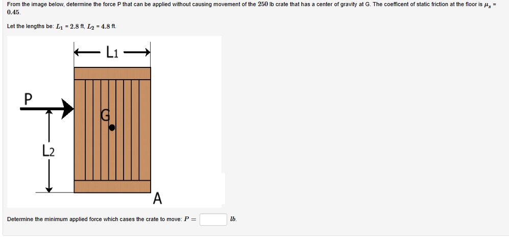 Solved 0.45 .Let the lengths be: L1=2.8ft,L2=4.8ft.Determine | Chegg.com
