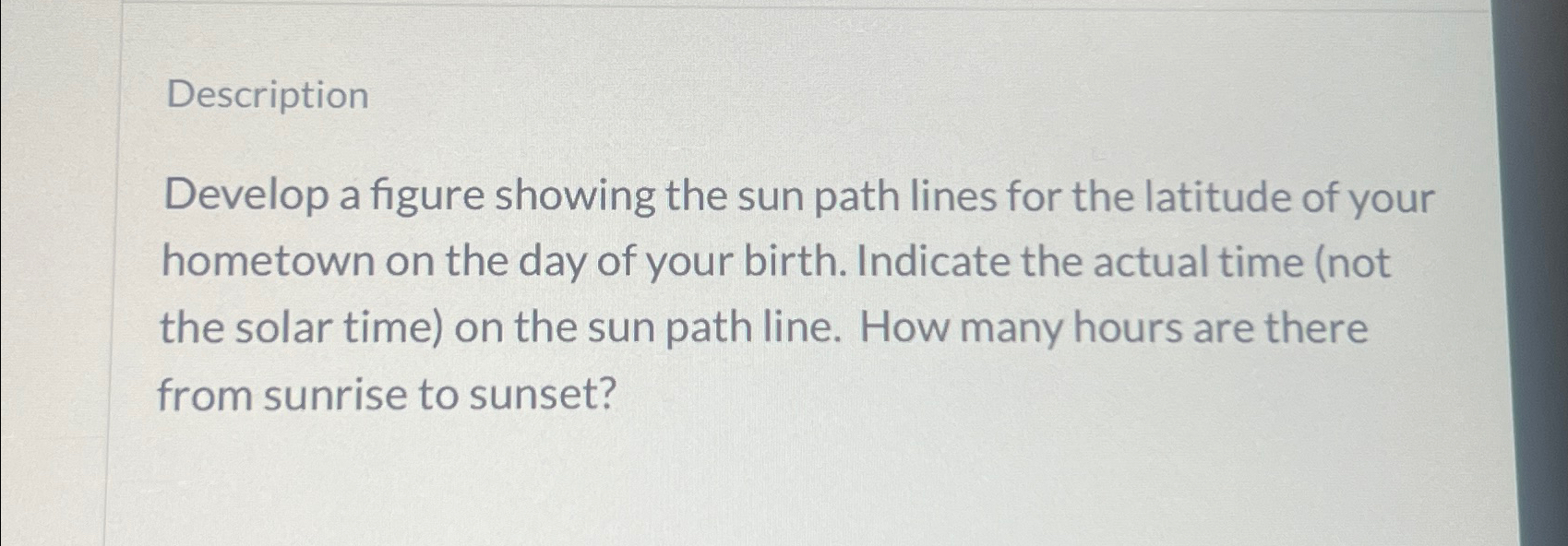 Solved DescriptionDevelop a figure showing the sun path | Chegg.com