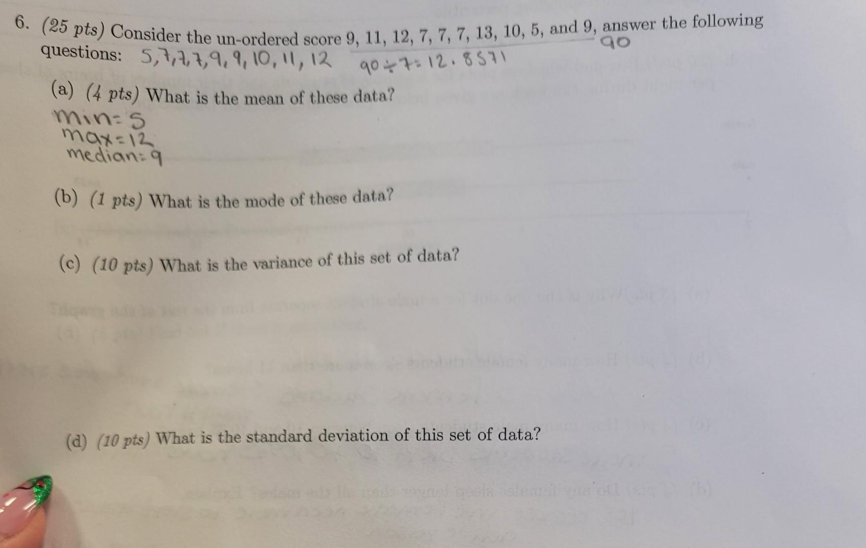 Solved 6. (25 pts) Consider the un-ordered score | Chegg.com