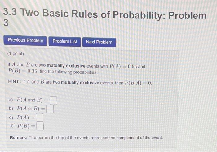 Solved 3.3 Two Basic Rules of Probability: Problem 3 | Chegg.com