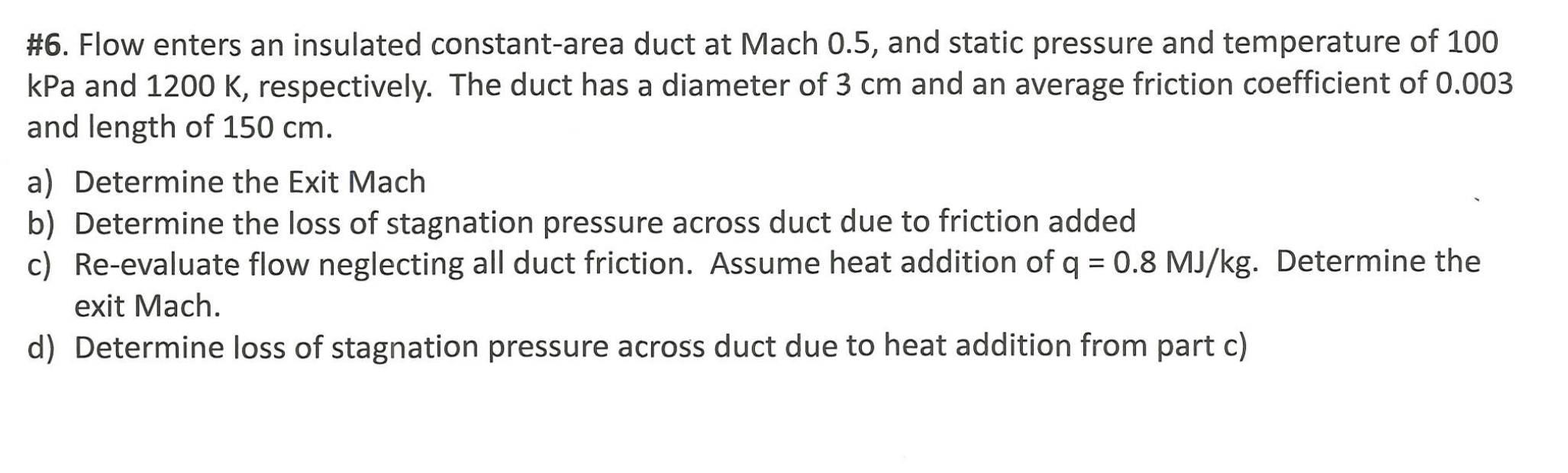 Solved \#6. ﻿Flow enters an insulated constant-area duct at | Chegg.com