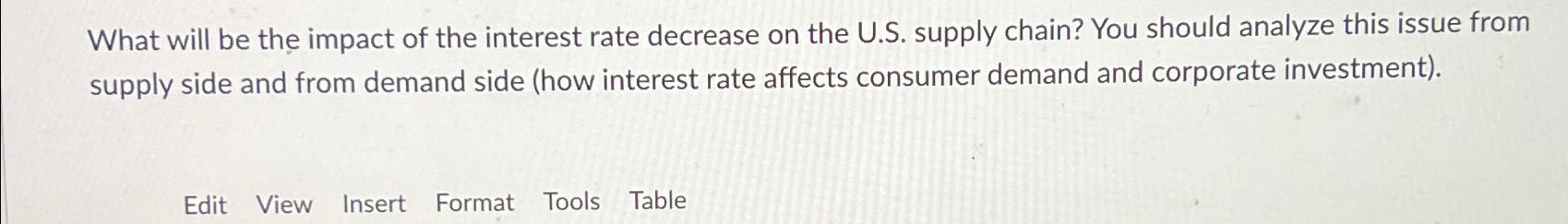 Solved What will be the impact of the interest rate decrease | Chegg.com