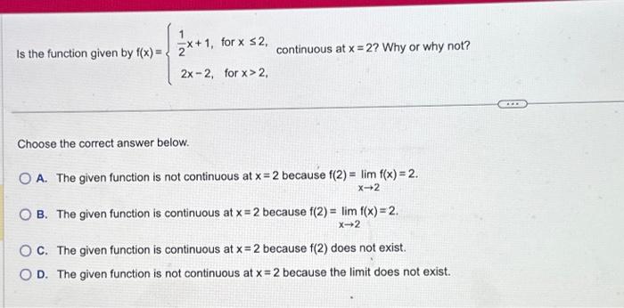 Solved Is the function given by f(x)={21x+1,2x−2, for x≤2, | Chegg.com