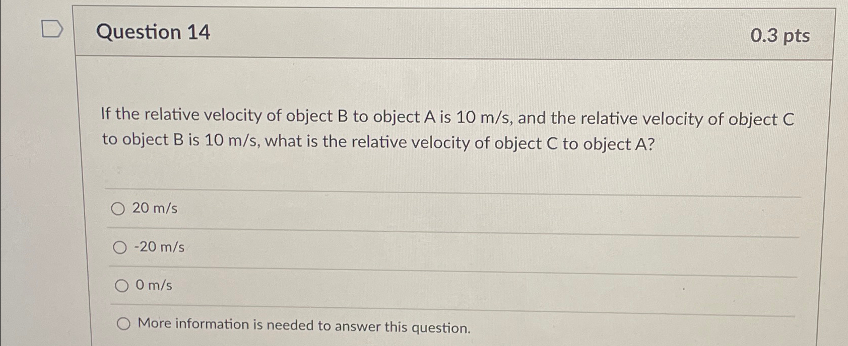 Solved Question 140.3ptsIf the relative velocity of object B | Chegg.com