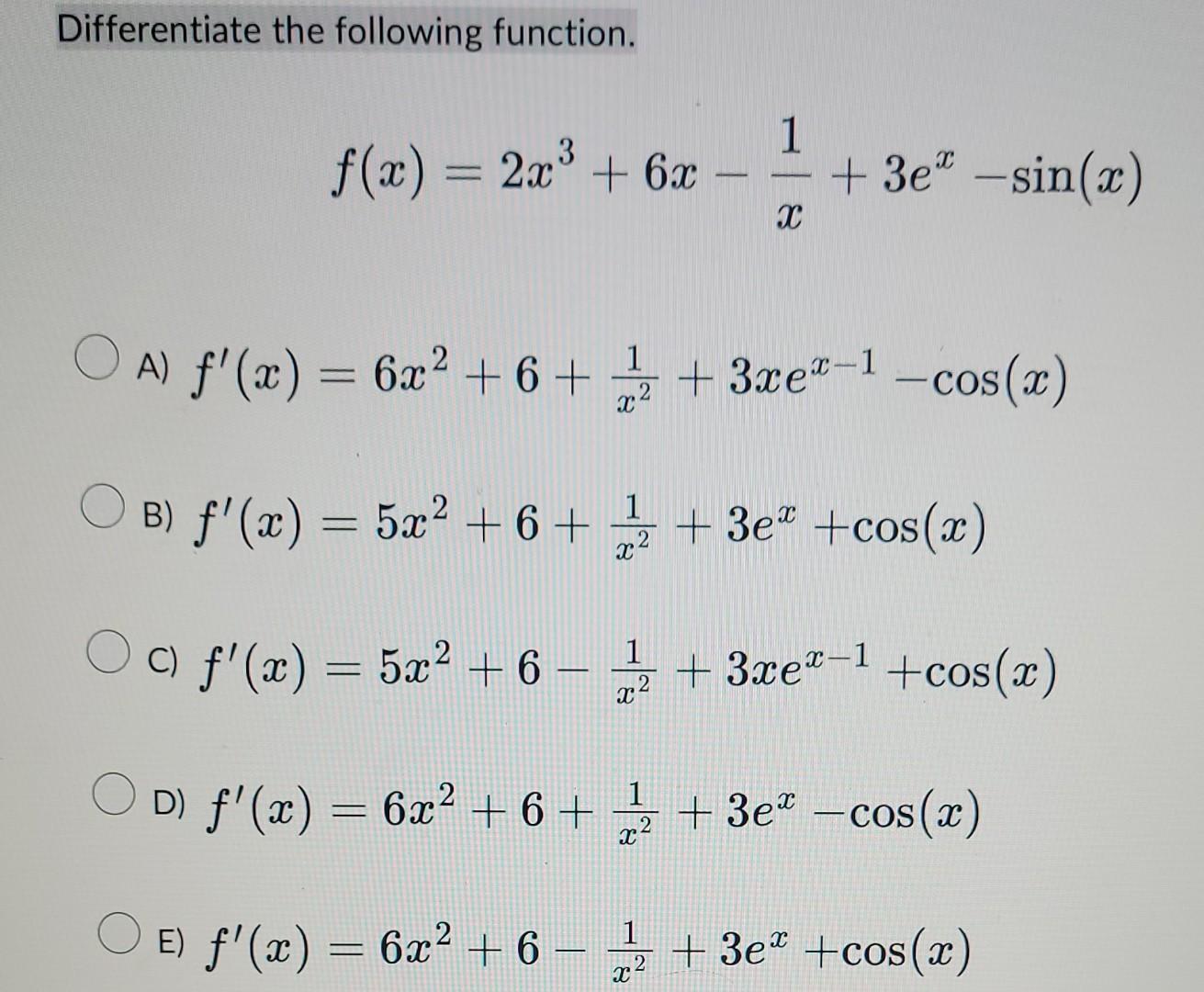 Solved Differentiate (with respect to x ) the following | Chegg.com