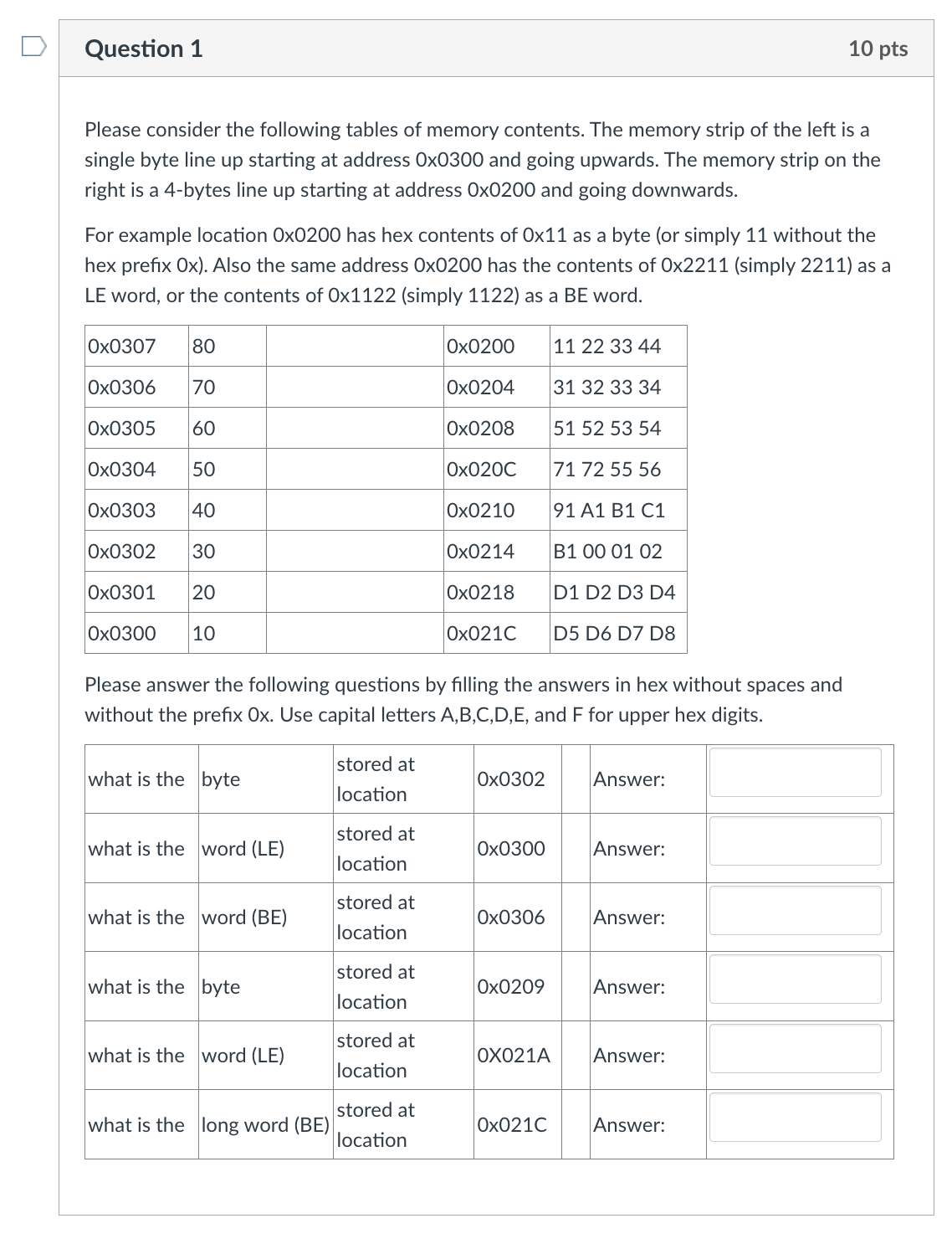 Solved Please consider the following tables of memory | Chegg.com
