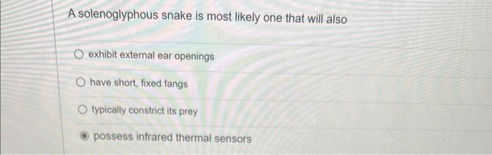 Solved A solenoglyphous snake is most likely one that will | Chegg.com