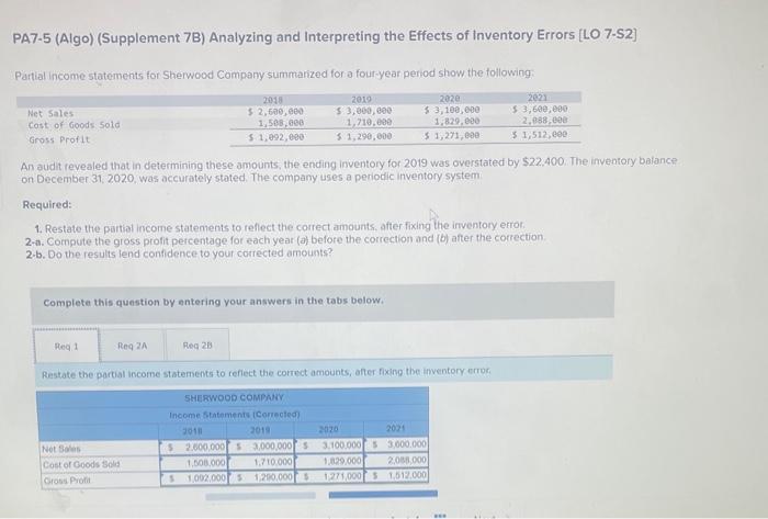 Solved PA7-5 (Algo) (Supplement 7B) Analyzing and | Chegg.com