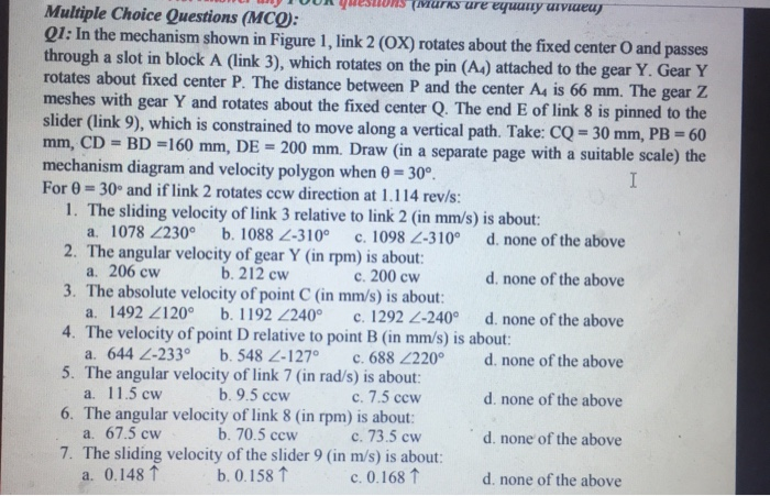 Solved Multiple Choice Questions (MCQ): Q1. In the mechanism | Chegg.com