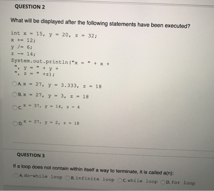 Solved QUESTION 2 What will be displayed after the following | Chegg.com