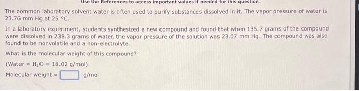 Solved Vapor Pressure Lowering The vapor pressure of a pure | Chegg.com