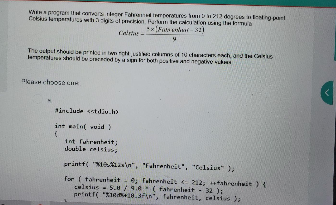 Solved Write a program that converts integer Fahrenheit | Chegg.com