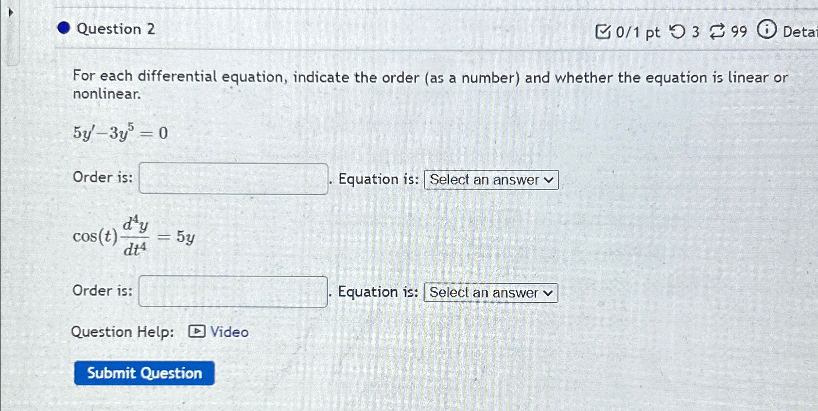 Question 2For each differential equation, indicate | Chegg.com