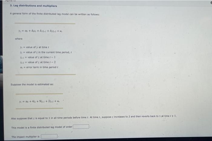 Solved 3. Lag distributions and multipliers A general form | Chegg.com