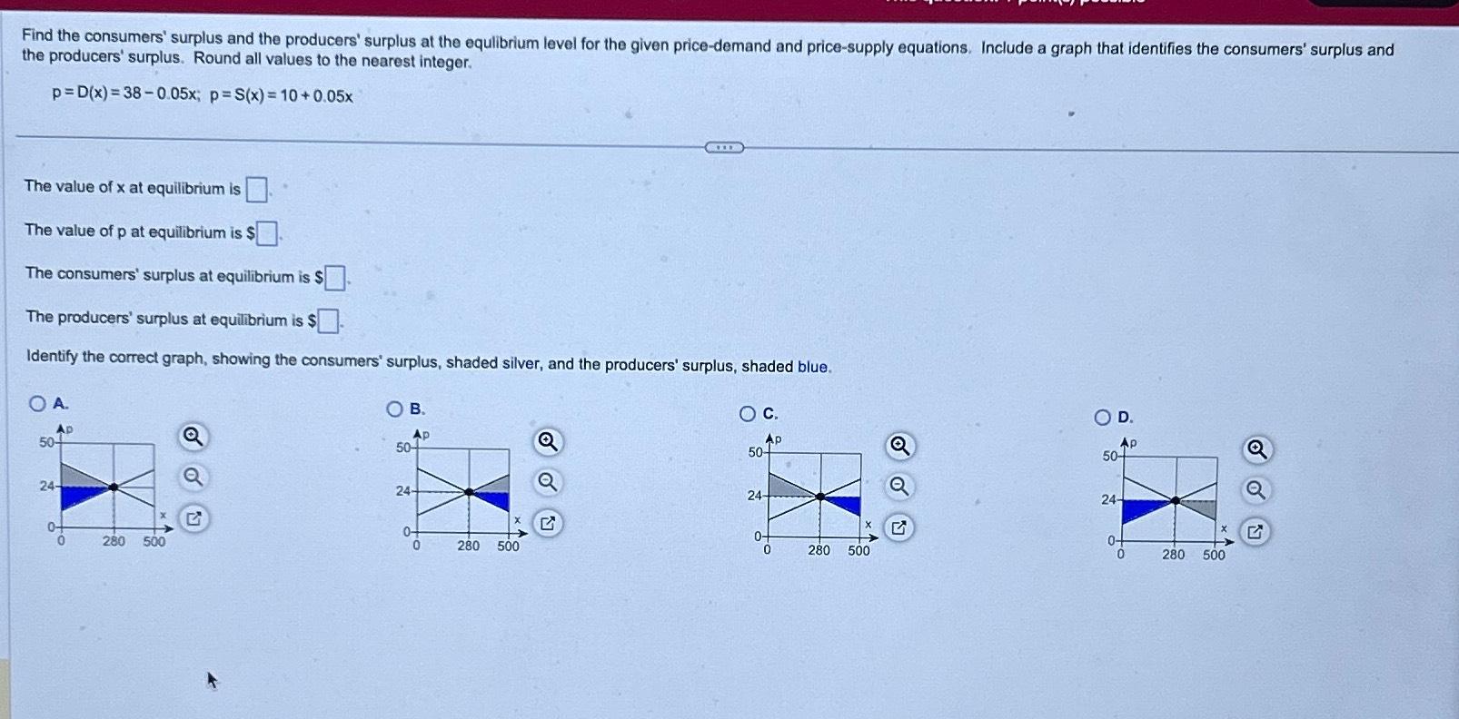 Solved the producers' surplus. Round all values to the | Chegg.com