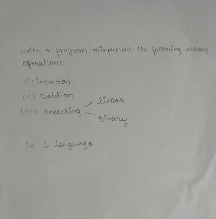 Solved Write program to implement the following array | Chegg.com