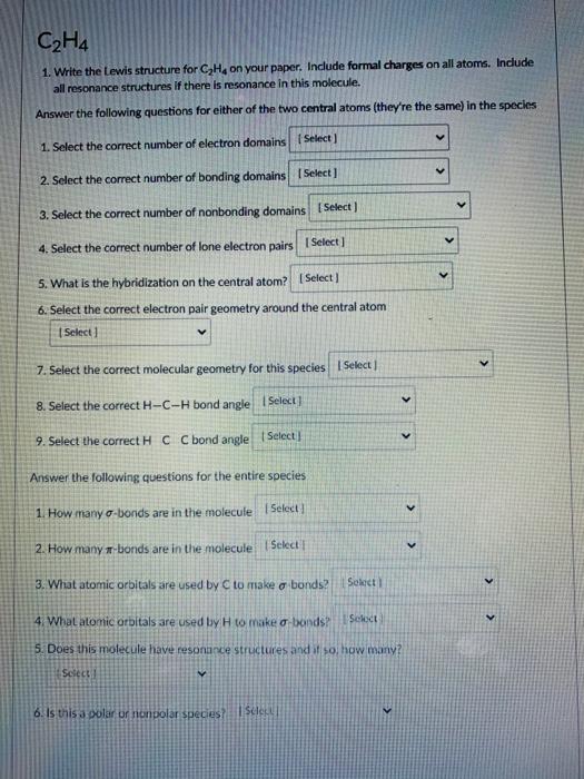 Solved C₂H4 1. Write the Lewis structure for CzHe on your | Chegg.com