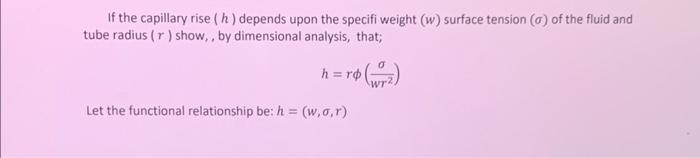 Solved If the capillary rise (h) depends upon the specifi | Chegg.com