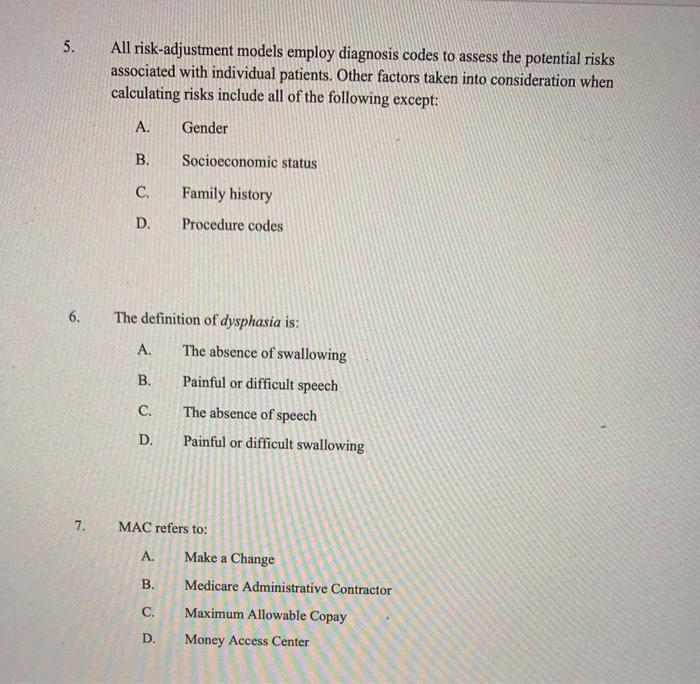 Solved 5. All risk-adjustment models employ diagnosis codes | Chegg.com