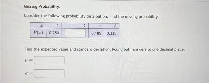 Solved Consider the following probability distribution. Find | Chegg.com