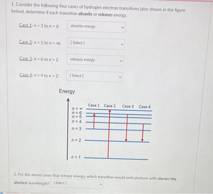 Solved 1 Consider The Following Four Cases Of Hydrogen