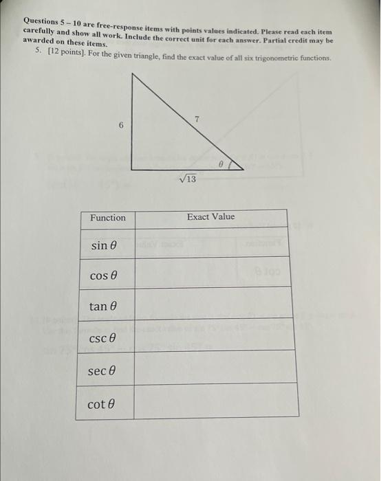 Solved Questions 5−10 are free-response items with points | Chegg.com