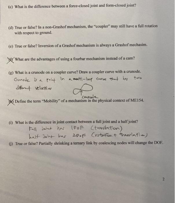 Solved (c) What is the difference between a force-closed | Chegg.com