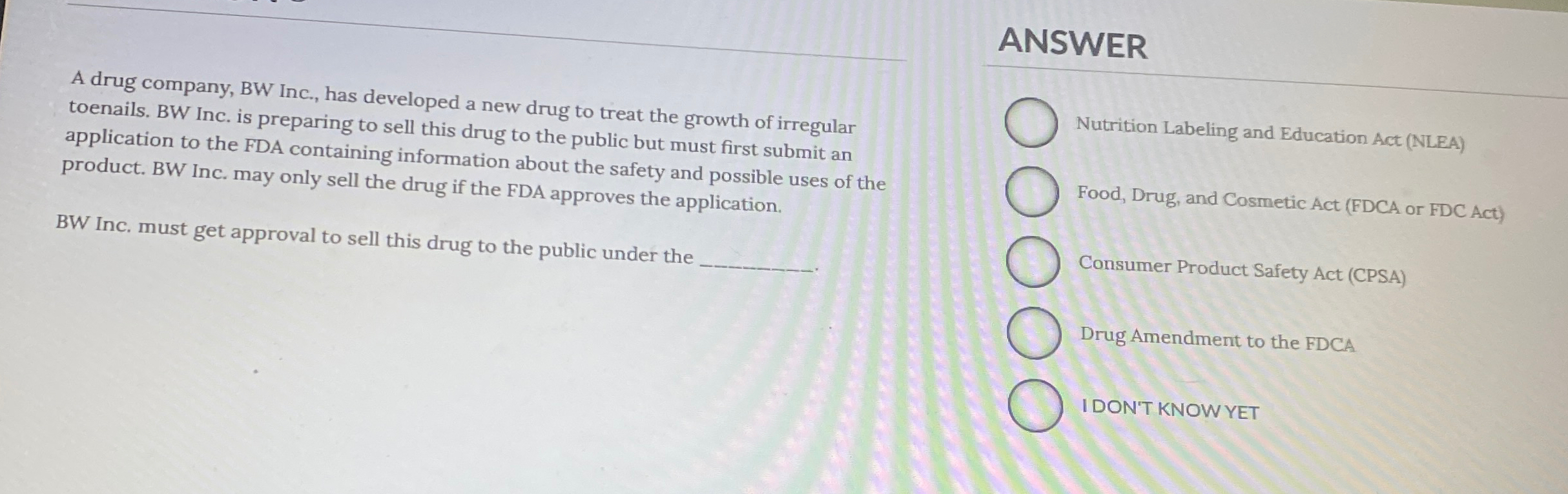 Solved A drug company, BW Inc., has developed a new drug to | Chegg.com