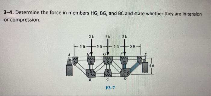 Solved 3-4. Determine the force in members HG, BG, and BC | Chegg.com