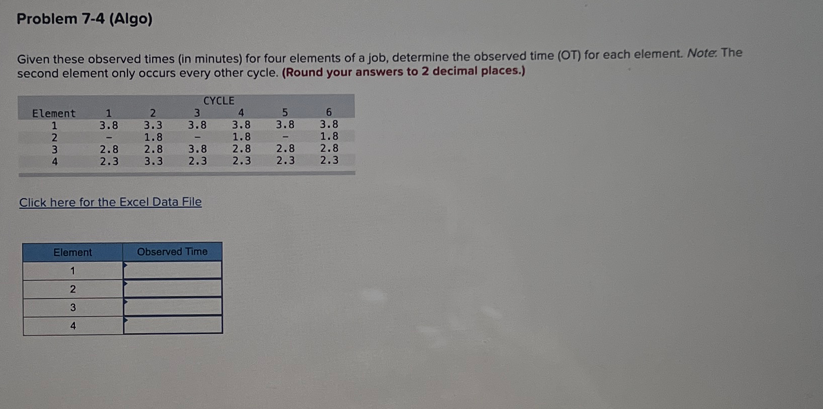 Solved Problem 7-4 (Algo)Given these observed times (in | Chegg.com