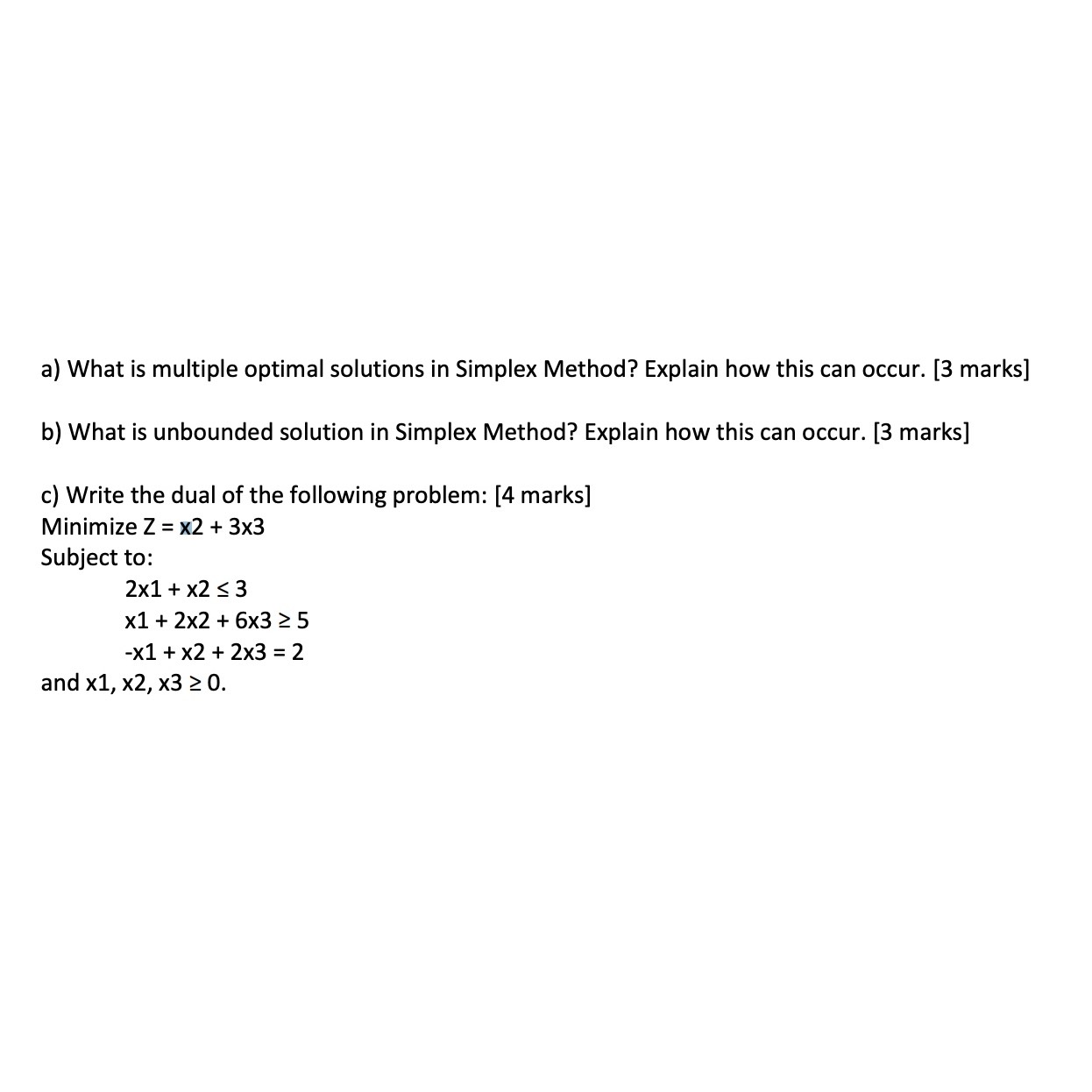 Solved a) ﻿What is multiple optimal solutions in Simplex | Chegg.com