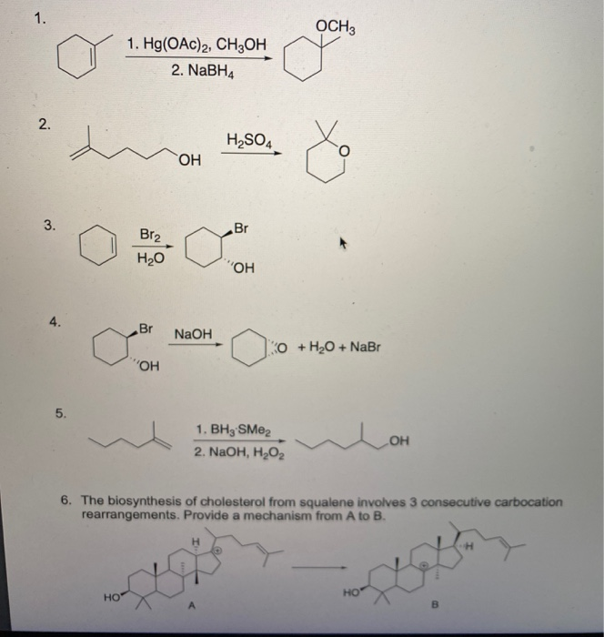 Solved 1. OCHZ 1. Hg(OAc)2, CH3OH 2. NaBH4 2. H2SO4 OH 3. Br | Chegg.com