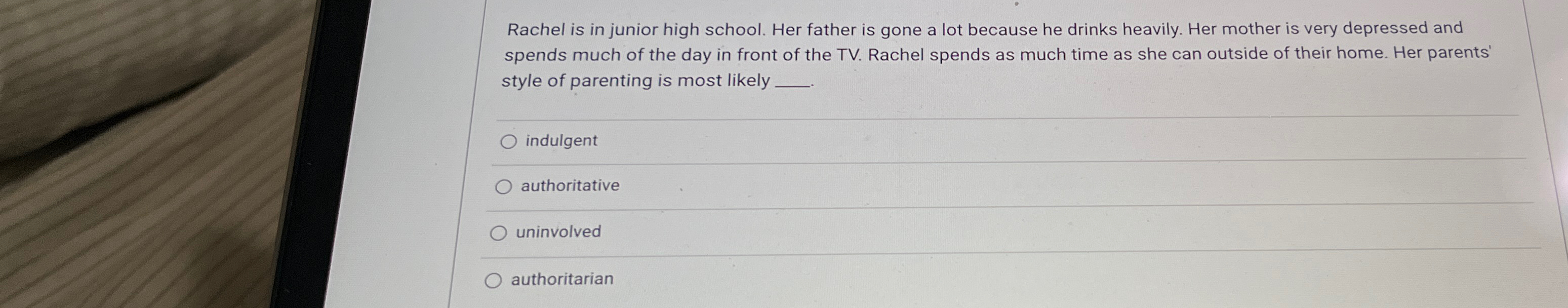 Solved Rachel is in junior high school. Her father is gone a | Chegg.com