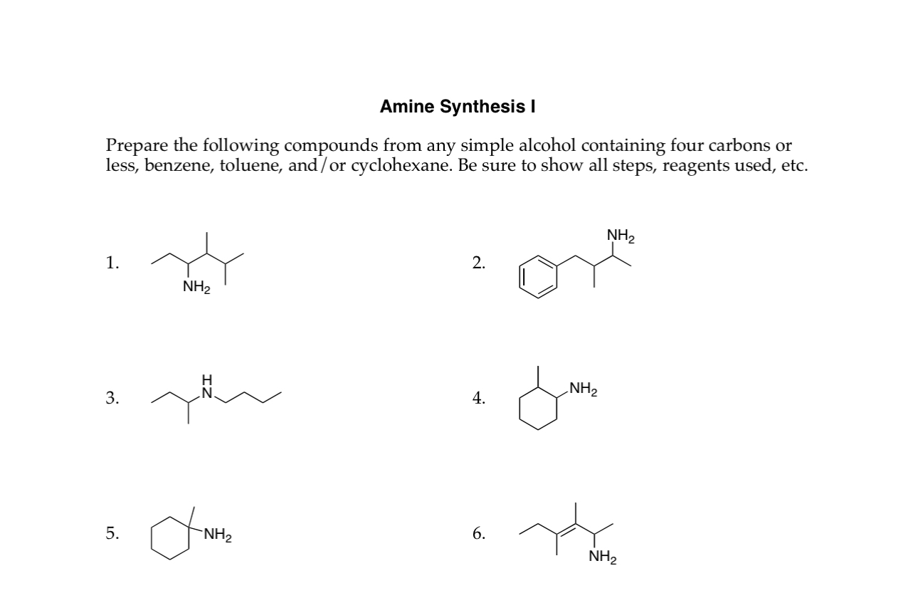 Solved Amine Synthesis IPrepare the following compounds from | Chegg.com