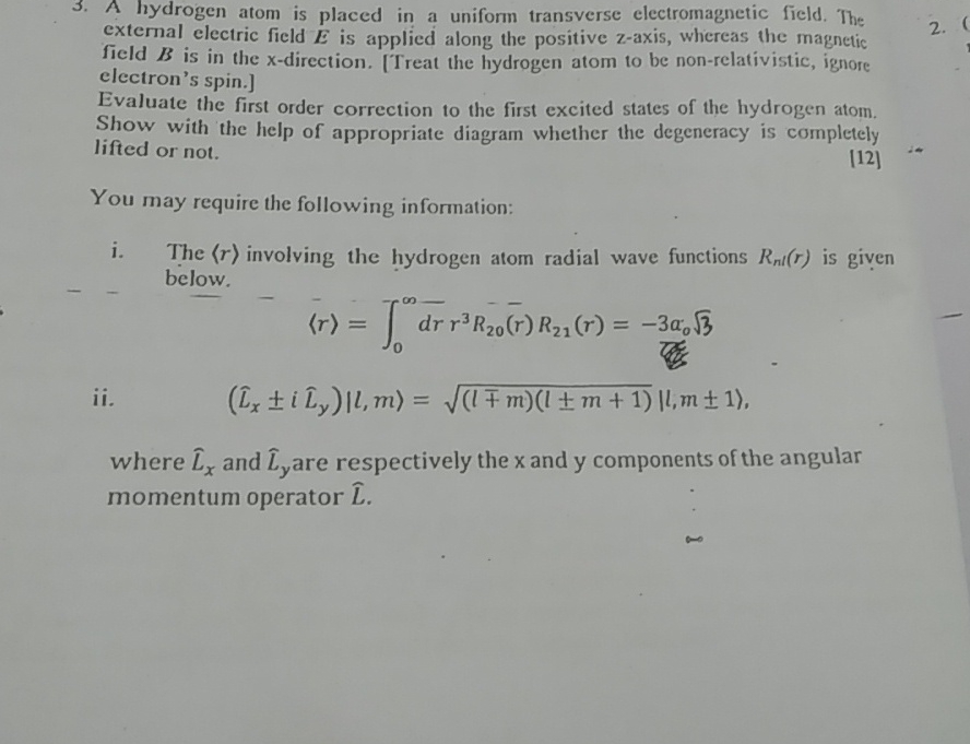 Solved A hydrogen atom is placed in a uniform transverse | Chegg.com