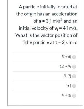 Solved A particle initially located at the origin has an | Chegg.com