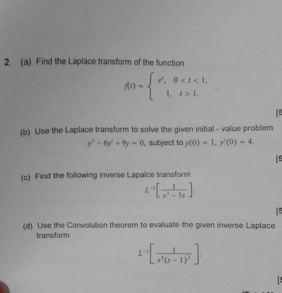 Solved (a) Find the Laplace transform of the function | Chegg.com