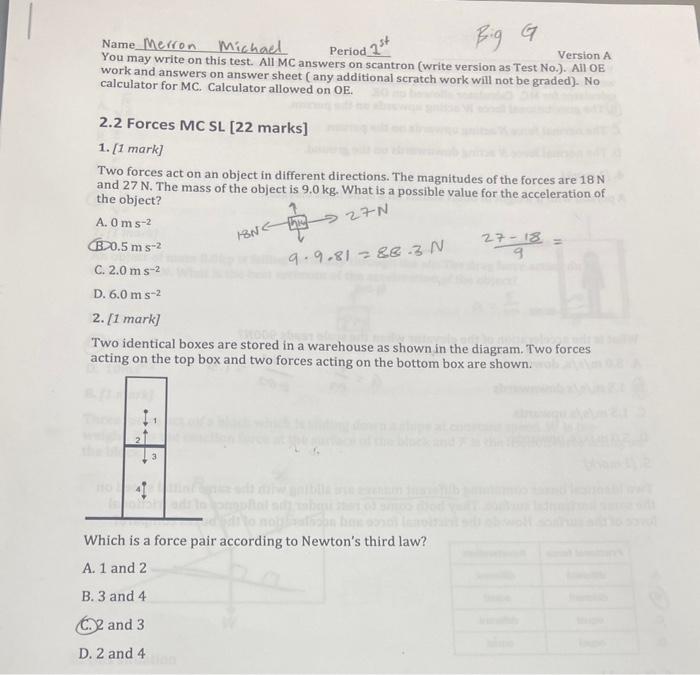 Solved Name Merron Michael Period 2st Version A You may | Chegg.com