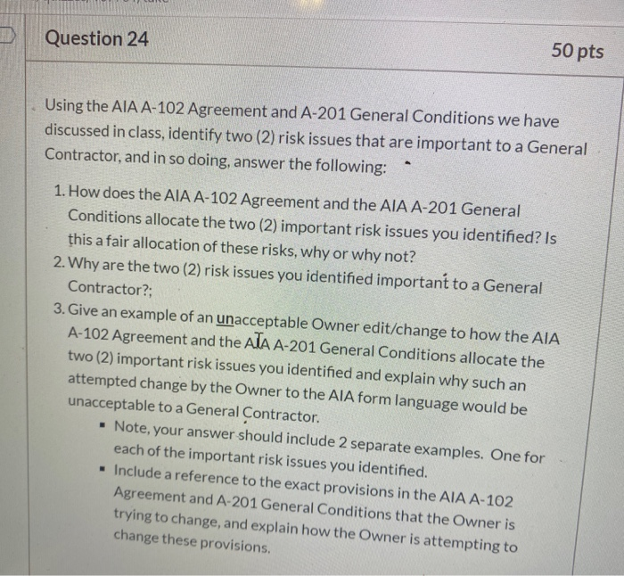 sty Question 24 Using the AIA A-102 Agreement and | Chegg.com