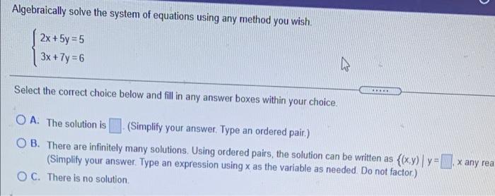 Solved Algebraically solve the system of equations using any | Chegg.com