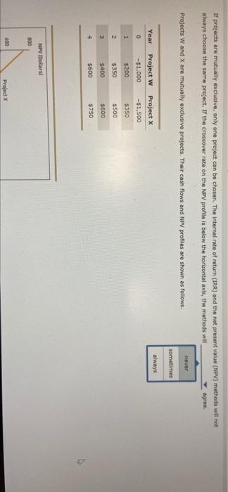 Solved If projects are mutually exclusive, only one project | Chegg.com