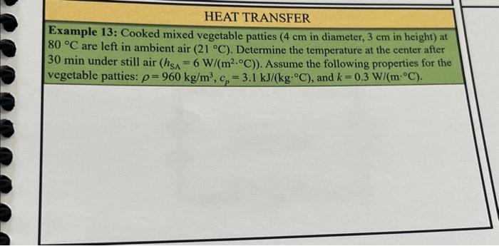 Solved Example 13: Cooked mixed vegetable patties ( 4 cm in | Chegg.com